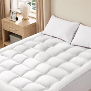 bedsure queen mattress topper - soft extra thicker mattress pad, quilted fitted mattress topper with 8-21" deep pocket, breathable fluffy pillow top padded, white (extra thicker), 60x80 inches