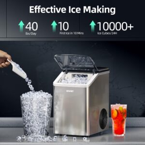 KOVIET Nugget Ice Maker Countertop, 40lbs/24H Tooth-Friendly Soft Chewable Pebble Ice Machine, Self-Cleaning with Drainpipe, Crushed Pellet Ice Makers for Home Kitchen Party, Stainless Steel