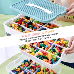 Toys Organizer Storage Case for Lego Box Kids Toy Stackable Building Blocks with Lids Bins Adjustable Lego Storage Containers Plastic Toy Box 2 Layers