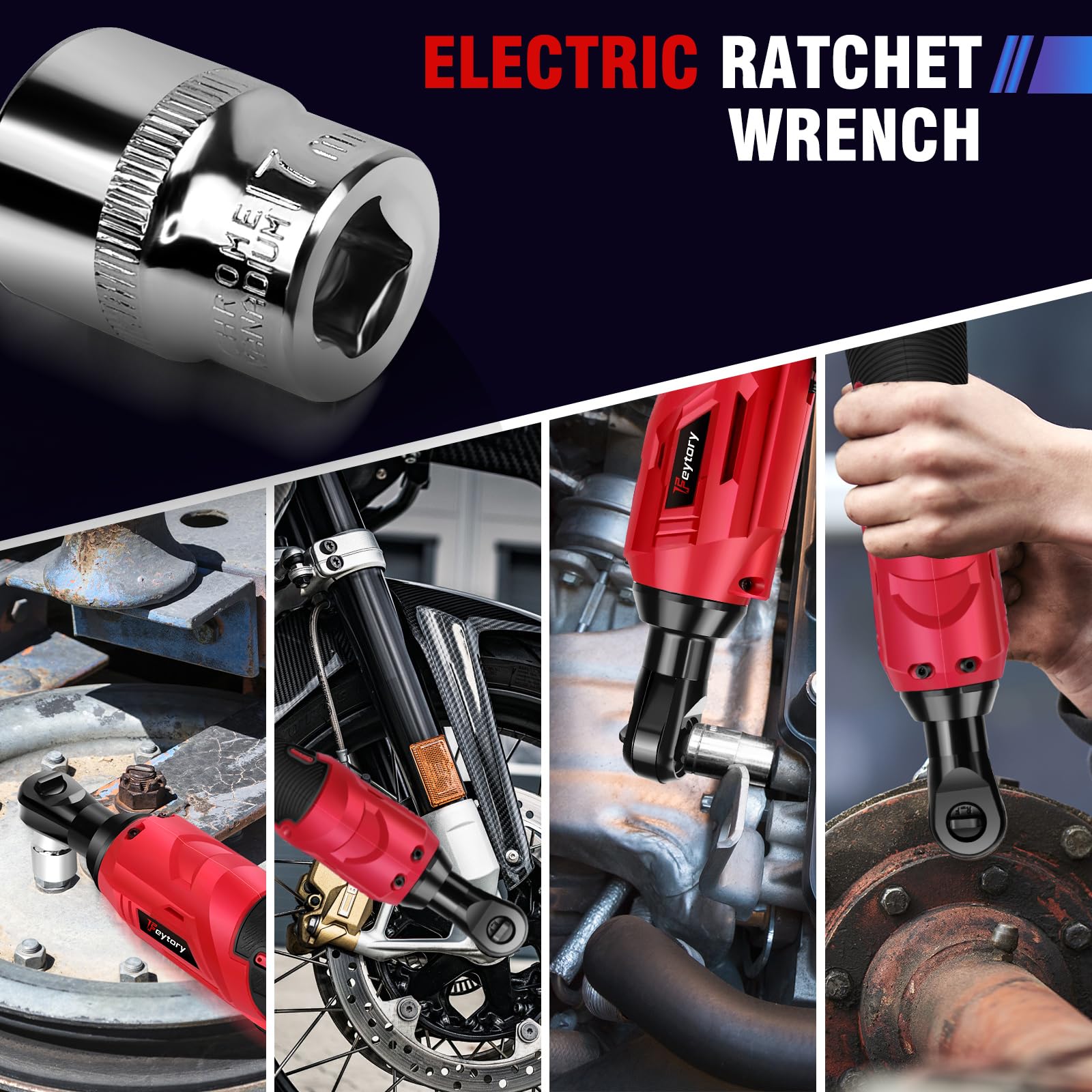 Cordless Electric Ratchet Wrench Set, 3/8" Ratchet Wrench, 12V Power Ratchet Driver with Fast Charger and 300 RPM Speed, 7 Sockets Cordless Ratchet Set with 2*1500 mAh Batteries for Table, Bike, DIY