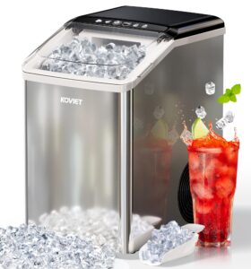 koviet nugget ice maker countertop, 40lbs/24h tooth-friendly soft chewable pebble ice machine, self-cleaning with drainpipe, crushed pellet ice makers for home kitchen party, stainless steel