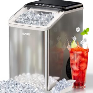 KOVIET Nugget Ice Maker Countertop, 40lbs/24H Tooth-Friendly Soft Chewable Pebble Ice Machine, Self-Cleaning with Drainpipe, Crushed Pellet Ice Makers for Home Kitchen Party, Stainless Steel