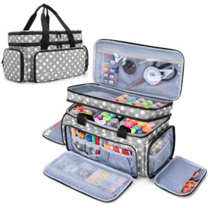 luxja large 2 layers sewing organizer bag with 5 detachable dividers, sewing storage bag for sewing supplies, polka dots