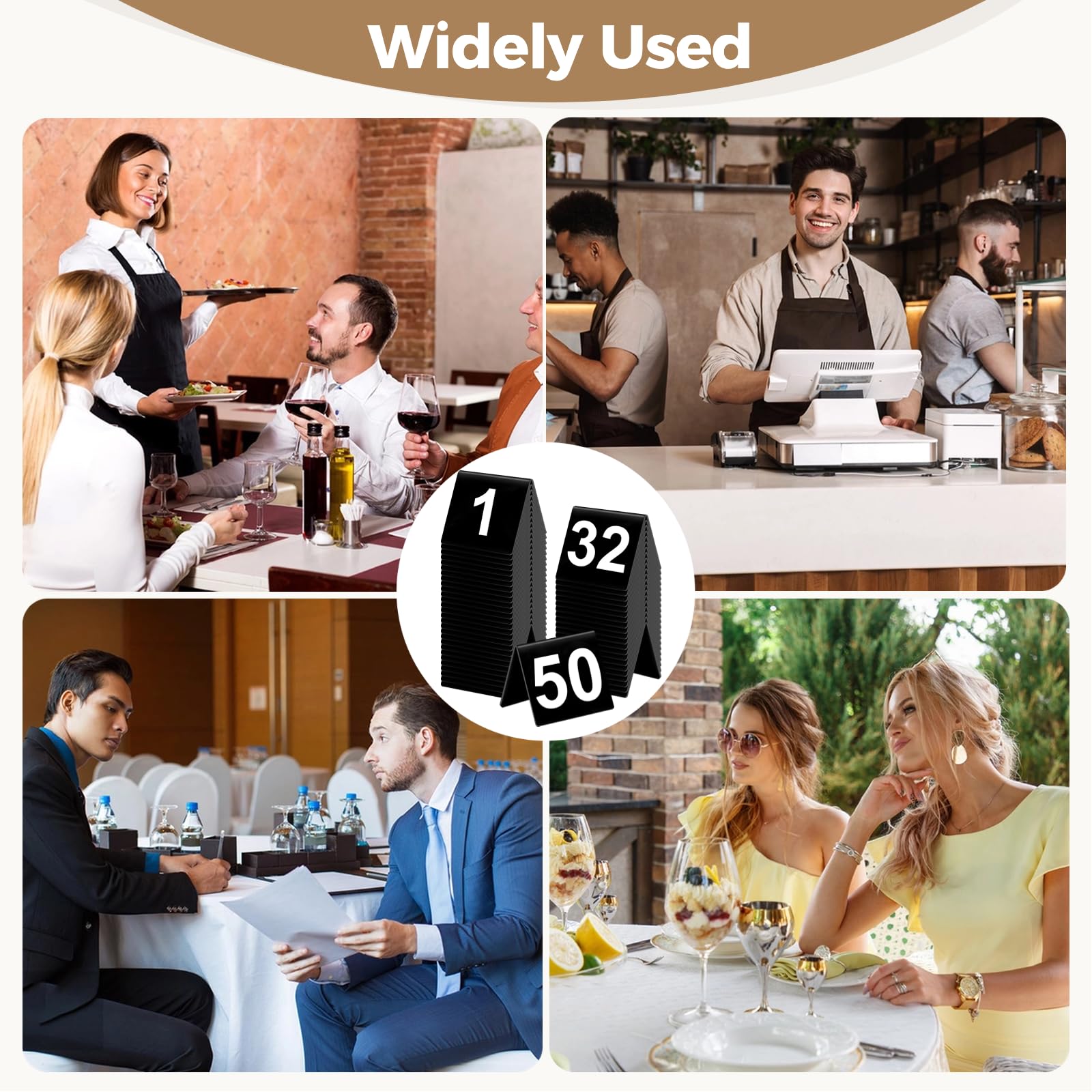 Table Numbers 1 to 50, V-Shaped Black Acrylic Table Numbers, Restaurant Double Sided Printing Table Tents, Wedding Table Card Signs, Waterproof Tabletop Numbers for Banquets, Parties, Business Events