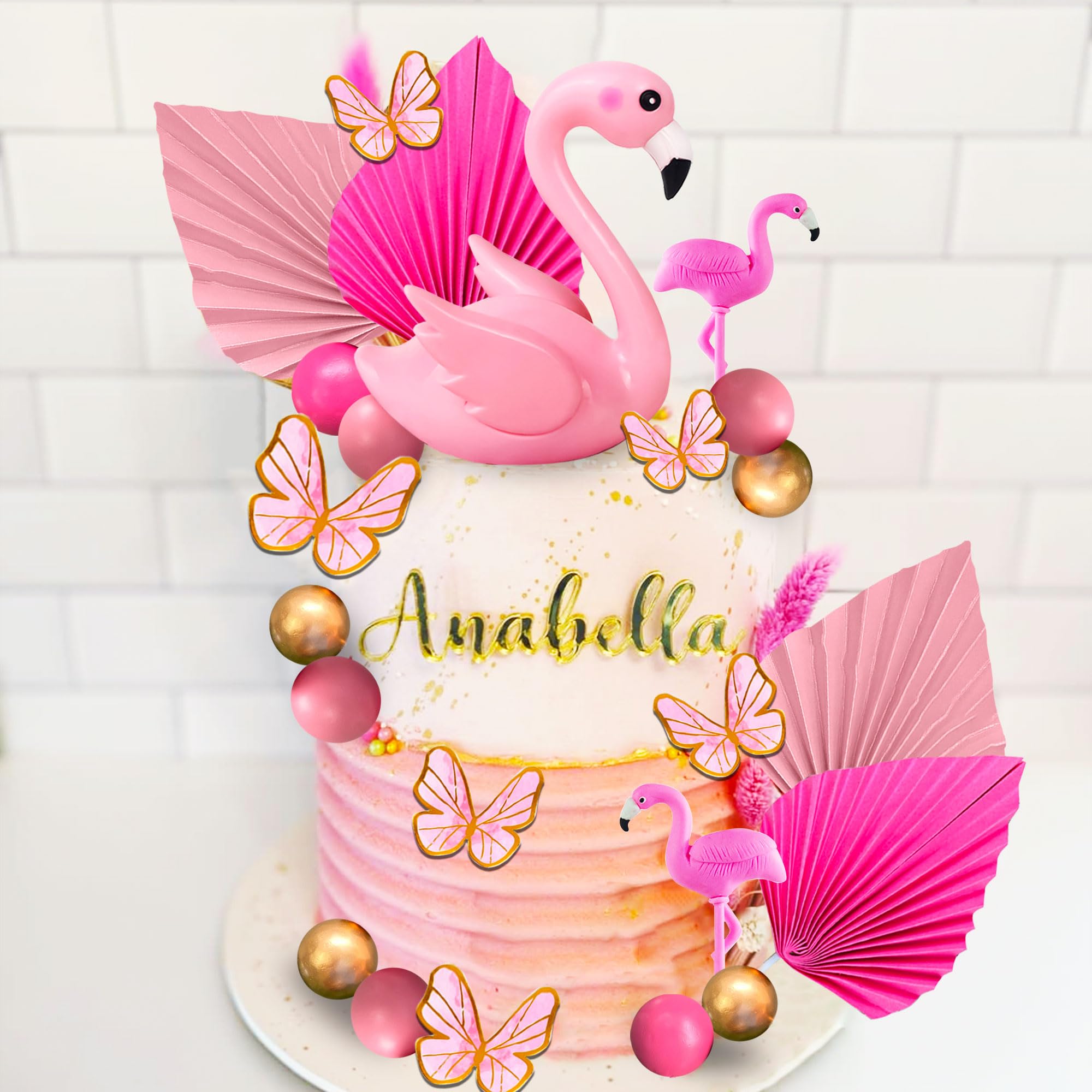 JeVenis 30 PCS Pink Flamingo Cake Topper Luau Cake Decorations Hawaiian Cake Topper Beach Cake Topper Decorations for Birthday Baby Shower Bridal Shower Wedding Party