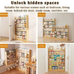 Floor Bookcases Display Racks Tall Thin 10cm Standing 2-8 Tier Bookshelves Wood Frame Behind The Door Open Storage Rack Shelf Book Shelf for Bedroom, Living Room, Home Office