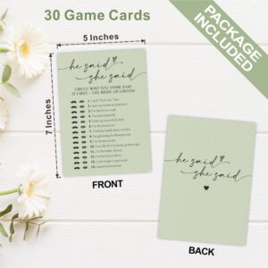 Tabyon 30 Pcs Bridal Shower Game Cards, He Said She Said, Minimalism Fill in Style Game Cards for Mr & Mrs, Engagement Party, Wedding, Newlyweds Party Supplies(Green) - B07