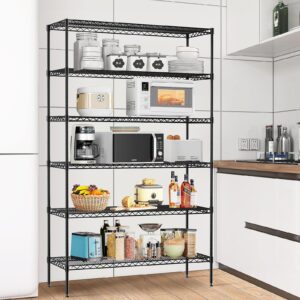 Lynkloft 6-Tier Wire Shelf 72" x 16" x 42" Metal Storage Shelves - Each Shelf Can Hold 250 Pounds - Adjustable Storage Racks NSF Wire Shelving Units for Basement Garage Kitchen, Black