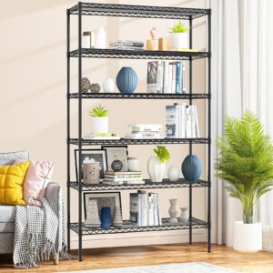 Lynkloft 6-Tier Wire Shelf 72" x 16" x 42" Metal Storage Shelves - Each Shelf Can Hold 250 Pounds - Adjustable Storage Racks NSF Wire Shelving Units for Basement Garage Kitchen, Black