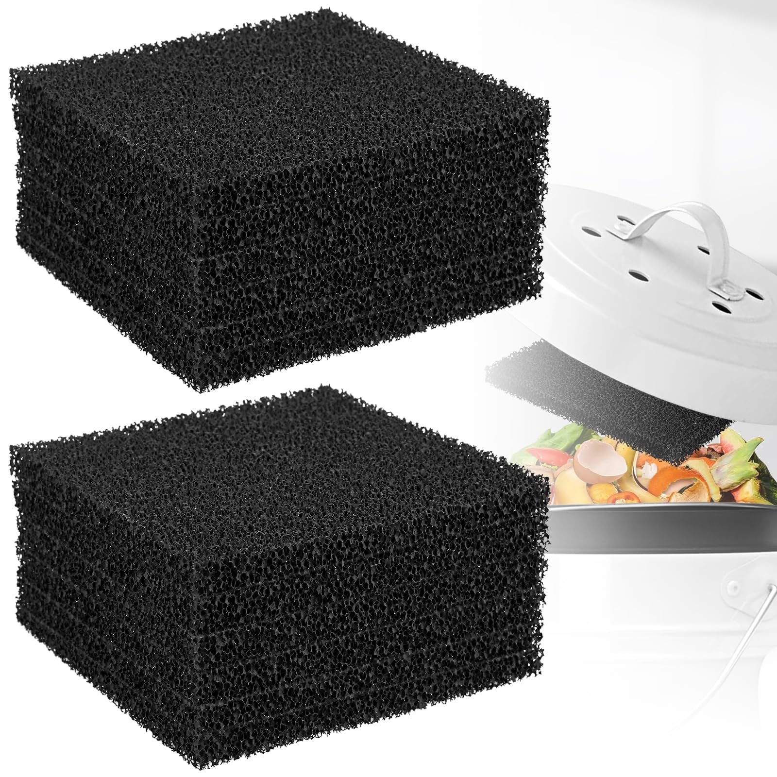 12Pcs Charcoal Filters for Kitchen Compost Bin 12cm Square Activated Carbon Compost Bin Filters Efficient Replacement Compost Filters Compost Bin Kitchen Charcoal Filter 5mm Thick for Countertop Bin ○