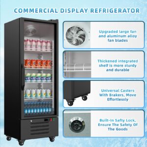 HIPOPLLER 16.2 Cu.ft Commercial Display Refrigerator, Upright Swing Glass Door Merchandiser Fridge with LED Lightning, Reach-in Beverage Cooler for Home Office Shop Restaurant, ETL Approved, Black