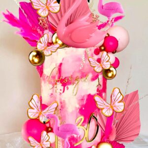 JeVenis 30 PCS Pink Flamingo Cake Topper Luau Cake Decorations Hawaiian Cake Topper Beach Cake Topper Decorations for Birthday Baby Shower Bridal Shower Wedding Party