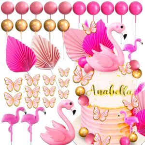 jevenis 30 pcs pink flamingo cake topper luau cake decorations hawaiian cake topper beach cake topper decorations for birthday baby shower bridal shower wedding party