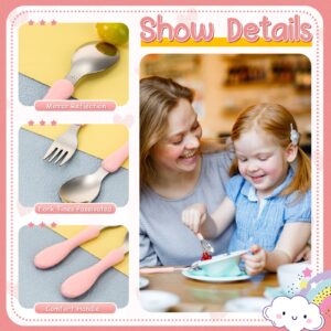 Jingmore 3 Pieces Toddler Utensils with Case 1 Pcs Toddler Fork and Spoon 1 Pcs Baby Food Scissor with Safety Lock Stainless Steel Baby Silverware Set Toddler Travel Essential for Safe Dining (Pink)