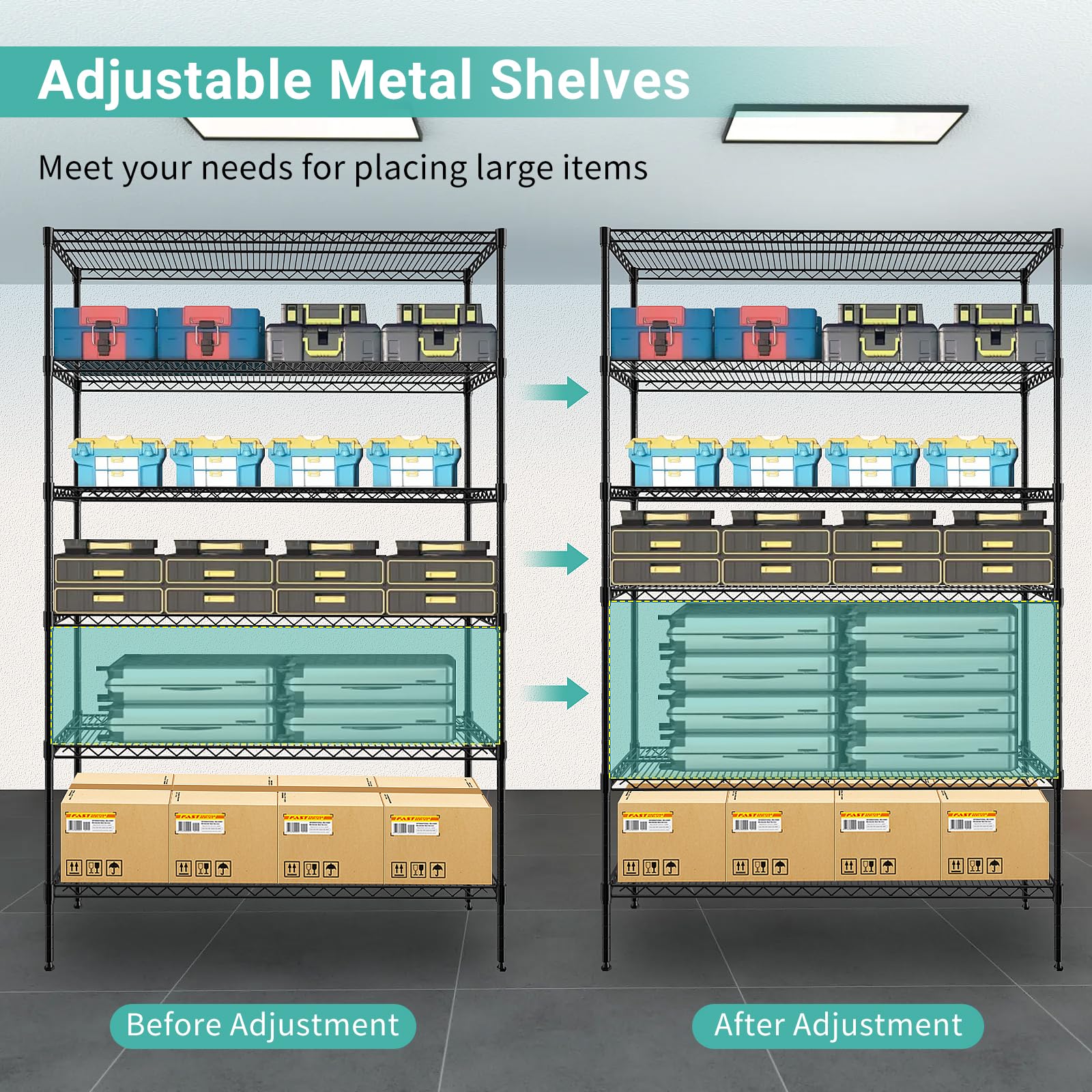 Lynkloft 6-Tier Wire Shelf 72" x 16" x 42" Metal Storage Shelves - Each Shelf Can Hold 250 Pounds - Adjustable Storage Racks NSF Wire Shelving Units for Basement Garage Kitchen, Black