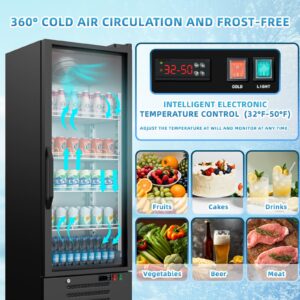 HIPOPLLER 16.2 Cu.ft Commercial Display Refrigerator, Upright Swing Glass Door Merchandiser Fridge with LED Lightning, Reach-in Beverage Cooler for Home Office Shop Restaurant, ETL Approved, Black