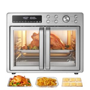 midea flexify french door toaster oven air fryer combo, 26.4 qt, extra large air fryer countertop oven 10-in-1 combo, 25% faster cooking and 90% less oil, stainless steel