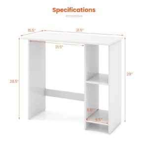 Giantex Small White Desk, Compact Study Writing Desk with 3-Position Adjustable Shelf, Anti-Toppling Kit, Modern PC Laptop Table, Home Office Computer Workstation for Small Space Bedroom Dorm