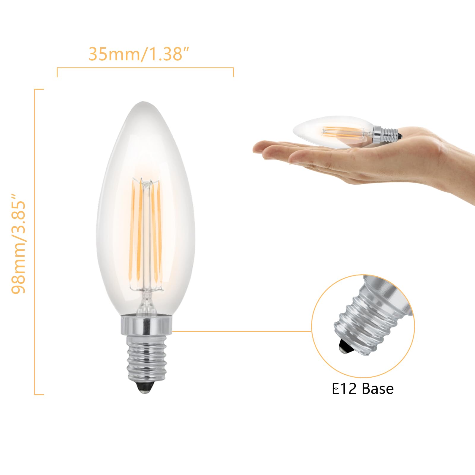 Lawyettle E12 LED Candelabra Bulbs 40 Watt Equivalent, 4000K Neutral White, 500 Lumens, 4W Dimmable C35/B10 Chandelier Light Bulbs, Filament Clear Glass, 6 Pack