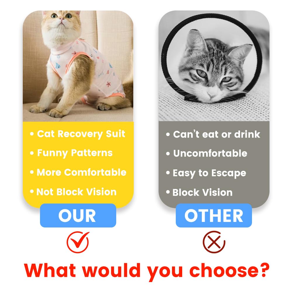 2 Pcs Cat Surgery Recovery Suit for Male and Female Cats, Cat Onesie for Cats after Neuter Surger, Anti Licking Wounds Clothes for Cats (Sheep+Cats, M(3.5-7lbs))