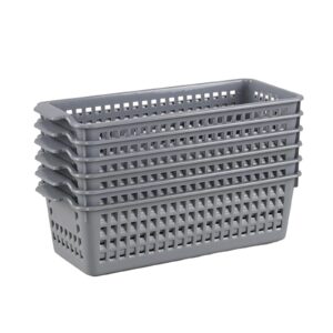 ggbin slim plastic storage basket, 6 packs small desktop organizer basket bins, grey