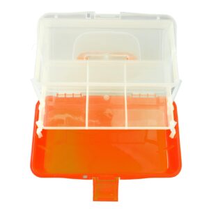 three-layer clear plastic storage box, craft organizer folding craft organizer with handle organizer box for sewing art and cosmetic(orange)