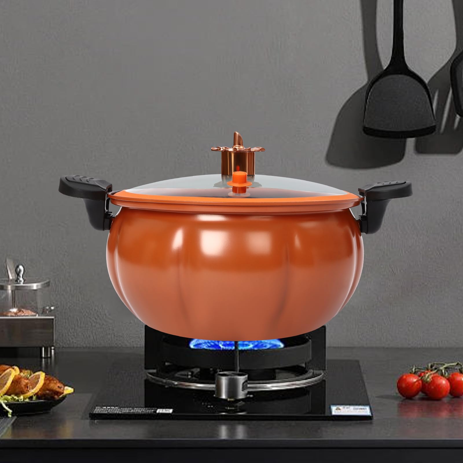 Micro Pressure Cooker 2.1 Gal Pumpkin Cooking Pot Micro Pressure Cooking Pot, Pumpkin Shaped Pressure Cooking Pot for Halloween Home Dormitories Flats