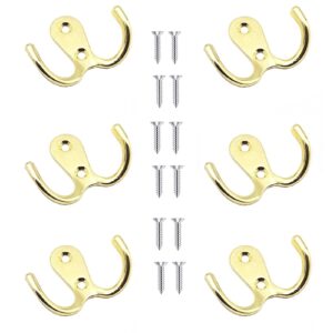 vipermark 6 pcs double prong robe hooks, dual coat hooks wall mounted hanging clothes for bathroom bedroom door wall retro metal cloth hanger double coat hooks with 12 screws