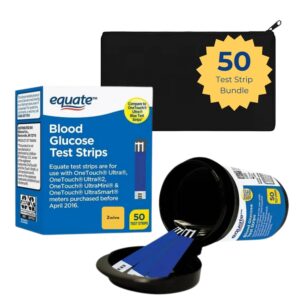 zwivo blood glucose test strips bundle with equate blood glucose test strips 50ct & travel pouch compatible with one touch ultra test strips, one touch ultra 2 test strips, diabetic test strips