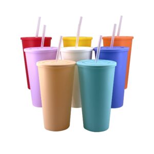 yuyuhua 32 oz cups with lids and straws - reusable tumbler with lid and straw, bpa free iced travel coffee mug water bottle for kids adults women (8 pack)