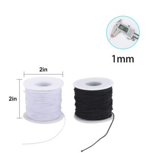 Stretchy String for Bracelets, 2 Rolls 0.8mm,1 mm,1.2mm,1.5mm,330 Feet Sturdy Elastic String Cord for Jewelry Making, Necklaces, Beading and Crafts (White Black (1.0mm))