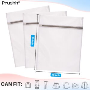 Prushh 3Pc Spacious Durable Mesh Laundry Bags (16x20 Inches) Protects Delicates, Fine Mesh for Uniform Wash & Dry, Auto-Lock Zipper, Washer-Friendly, For Home, Dorm or Storage, Fits Socks to Sweaters