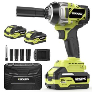 1000n.m (740 ft-lbs) cordless impact wrench, 20v high torque brushless 1/2" impact gun with 2 x 4.0ah batteries and fast charger, 4 sockets, 125mm extension bar - perfect for home, car, and truck use