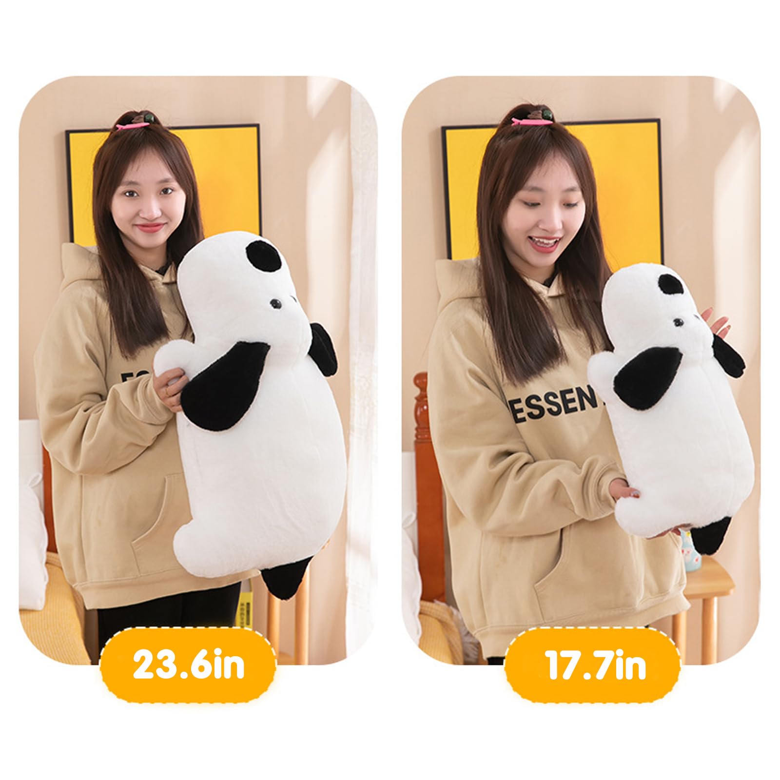 Haengbuk-Soft Puppy Plush Pillow, 23.6in/60cm Cute Stuffed Animals Toy, White and Black Dog Hugging Pillow, Gift for Kids and Friends