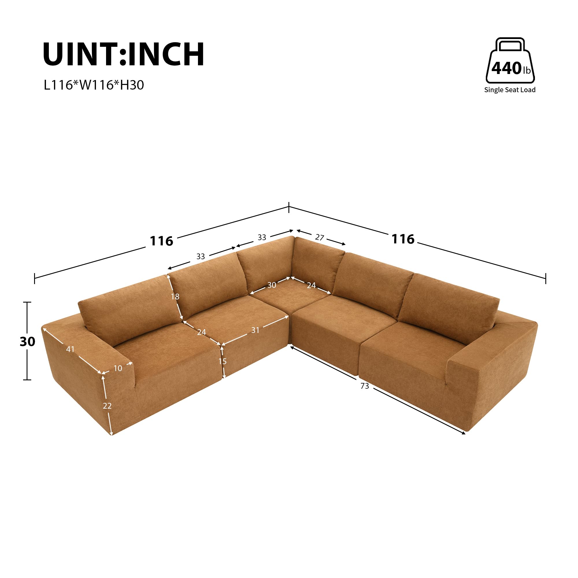 VASOENY 116 X 116'' Modular L Shaped Sectional Sofa, Oversized Luxury L Shaped Couch, Upholstered Foam-Filled Modern Corner Sofa for Living Room, Office, Apartment