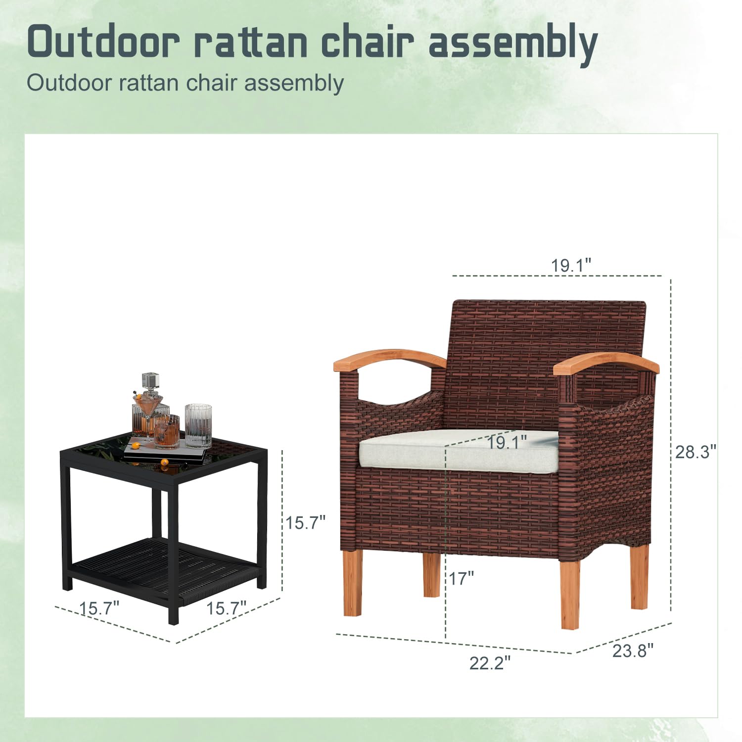 ARTBUSKE Outdoor Patio Furniture Set with Coffee Table 3 Piece Patio Conversation Sets Wicker Patio Set for 2 Outdoor Furniture Sets for Yard Backyard Lawn Porch Poolside Balcony, Brown