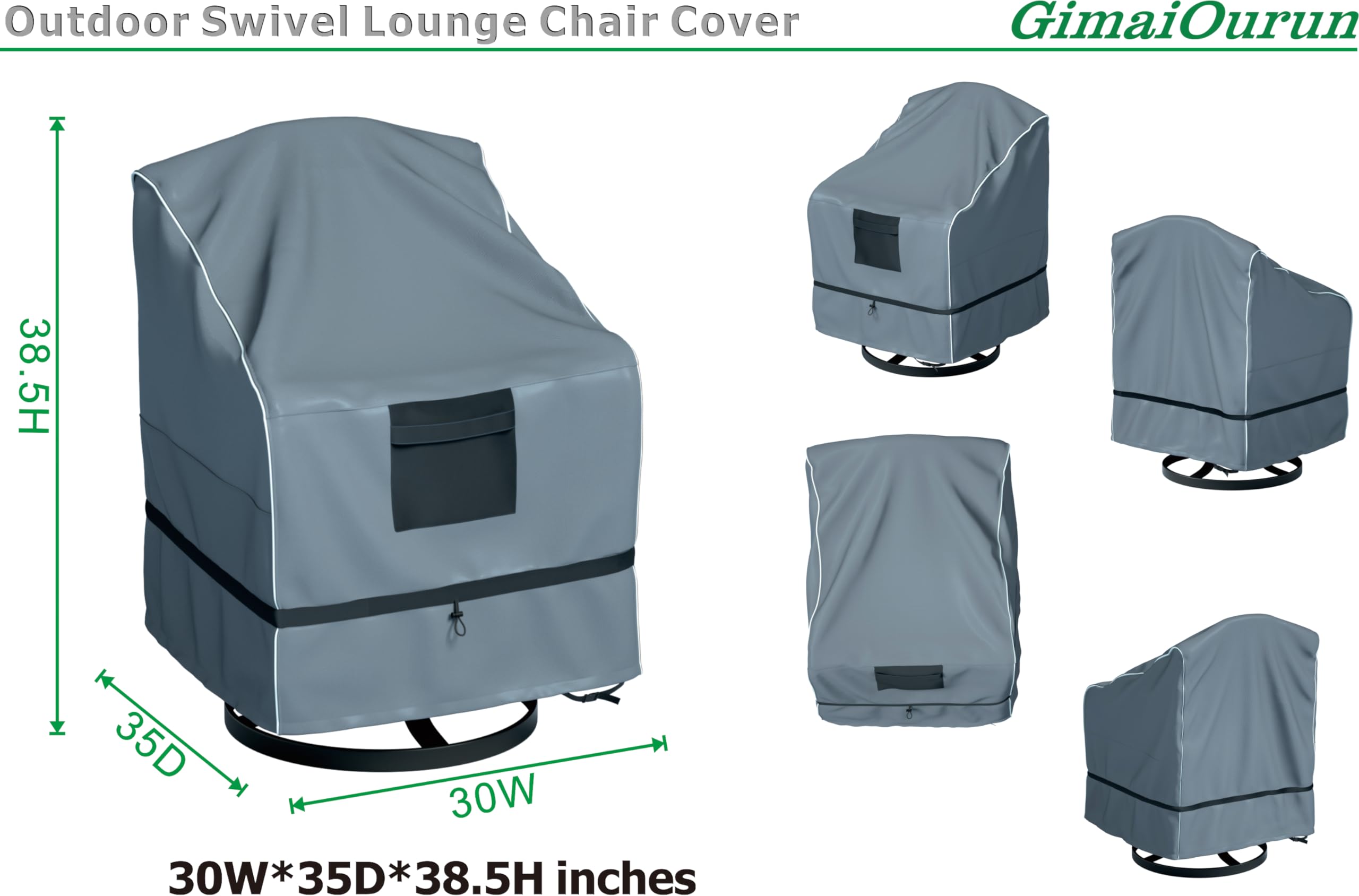 GimaiOurunOutdoor Swivel Lounge Chair Cover 1 Set, Waterproof Heavy Duty Outdoor Chair Cover, Outdoor Lawn Patio Furniture Rocking Chair Cover, (30 W x 35 D x 38.5 H inches), Gray