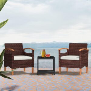 artbuske outdoor patio furniture set with coffee table 3 piece patio conversation sets wicker patio set for 2 outdoor furniture sets for yard backyard lawn porch poolside balcony, brown