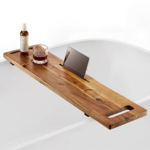 tinamo acacia bathtub caddy tray table | 39x10 inch large bath tub tray wooden | anti-tipping, sustainable tub tray for bathtub | bathtub accessories holders for bathtub (acacia, 39x10)