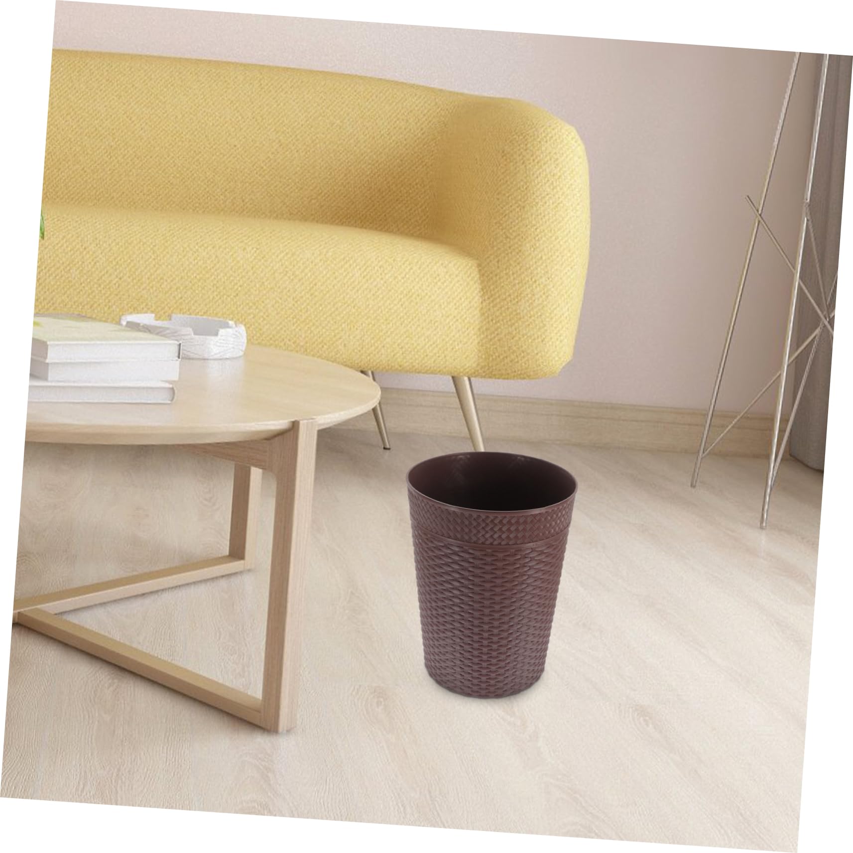 HOOTNEE Rattan-Like Trash Can Plastic Trash Bin Household Garbage Can Plastic Rubbish Can Garbage Container Simple Bathroom Trash Can Kitchen Trash Can Plastic Waste Bucket Home Trash Can