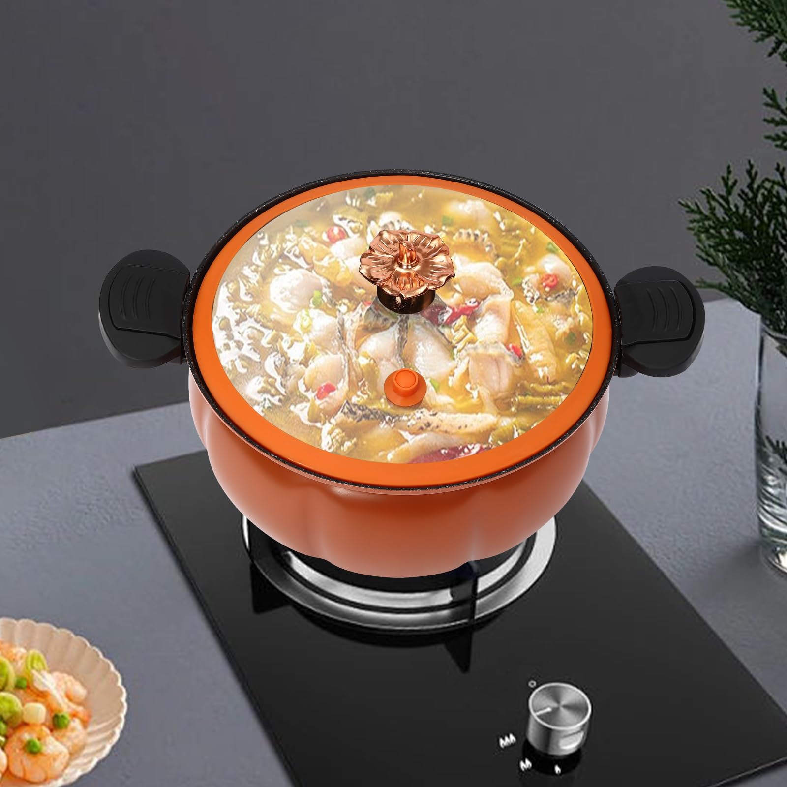 Micro Pressure Cooker 2.1 Gal Pumpkin Cooking Pot Micro Pressure Cooking Pot, Pumpkin Shaped Pressure Cooking Pot for Halloween Home Dormitories Flats