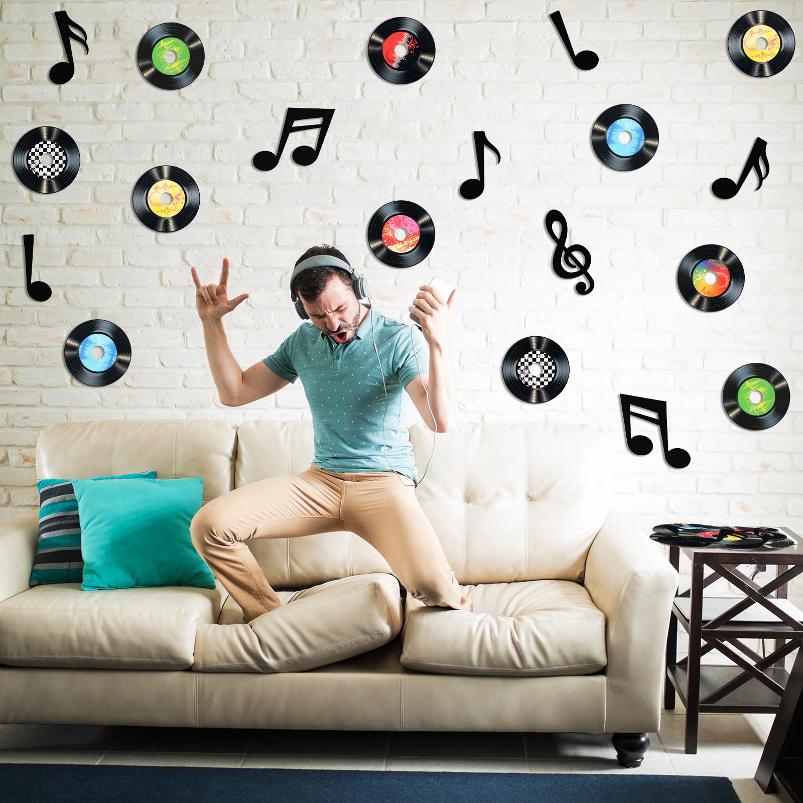 Pasimy 39 Pcs Music Party Decorations Musical Notes Records Bulletin Board Cutouts Rock and Roll Classroom Decor for 1950s 70s 90s Retro Music Birthday Theme Party Supplies School Home Wall Decor