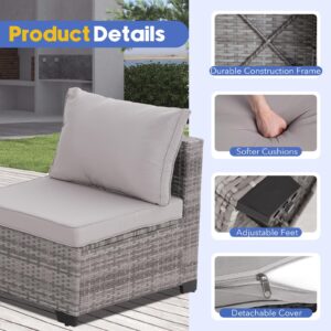 HYDRAGARDEN 7 Pieces Outdoor Sectional Sofa Sets Rattan Wicker Patio Conversation Sets All Weather Patio Furniture Sets with Cushions and Glass Table for Garden Balcony Backyard, Gray/Gray