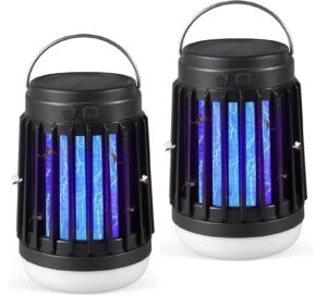 2 pack solar bug zapper outdoor waterproof mosquito zapper for patio home camping, 3 in 1 cordless mosquito light killer portable small bug zapper - camping light, mosquito killer, flashlight (black)