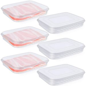 haawooky 6 pieces bacon keeper,plastic deli meat saver container with lids,airtight cold cuts cheese container for fridge food refrigerator storage box shallow low christmas cookie holder