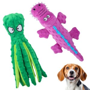 topnique dog squeaky toy set - octopus and crocodile design, 2-pack, durable plush toys for large dogs, interactive play, sturdy, soft, and crinkly, ideal for small to large dogs (green & purple)