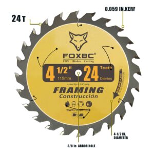 FOXBC 4-1/2 Inch Carbide Circular Saw Blade 24T Framing Wood Cutting with 3/8-Inch Arbor