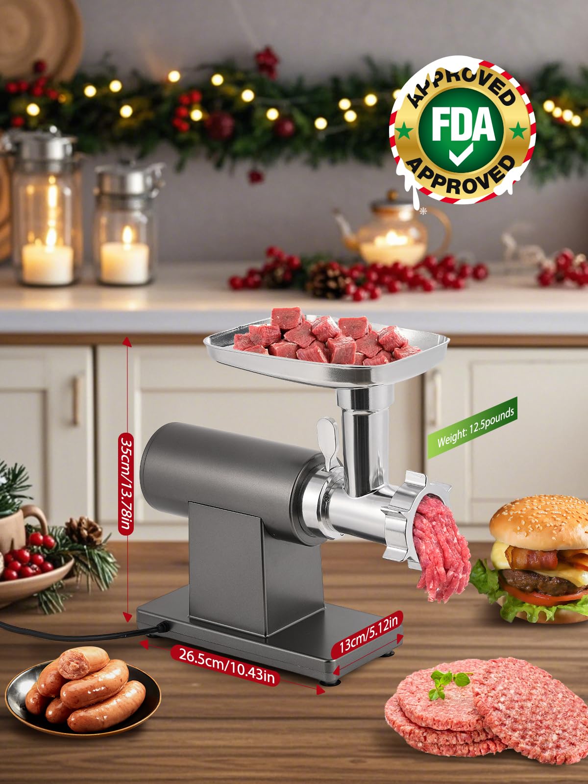 Flyseago Meat Grinder Electric 3200W Heavy Duty Meat Mincer Chopper Machine Touch Control Multifunctional with Cutting Blade 3 Grinding Plates 3 Sausage Stuffers Kubbe Kit for Household&Commercial