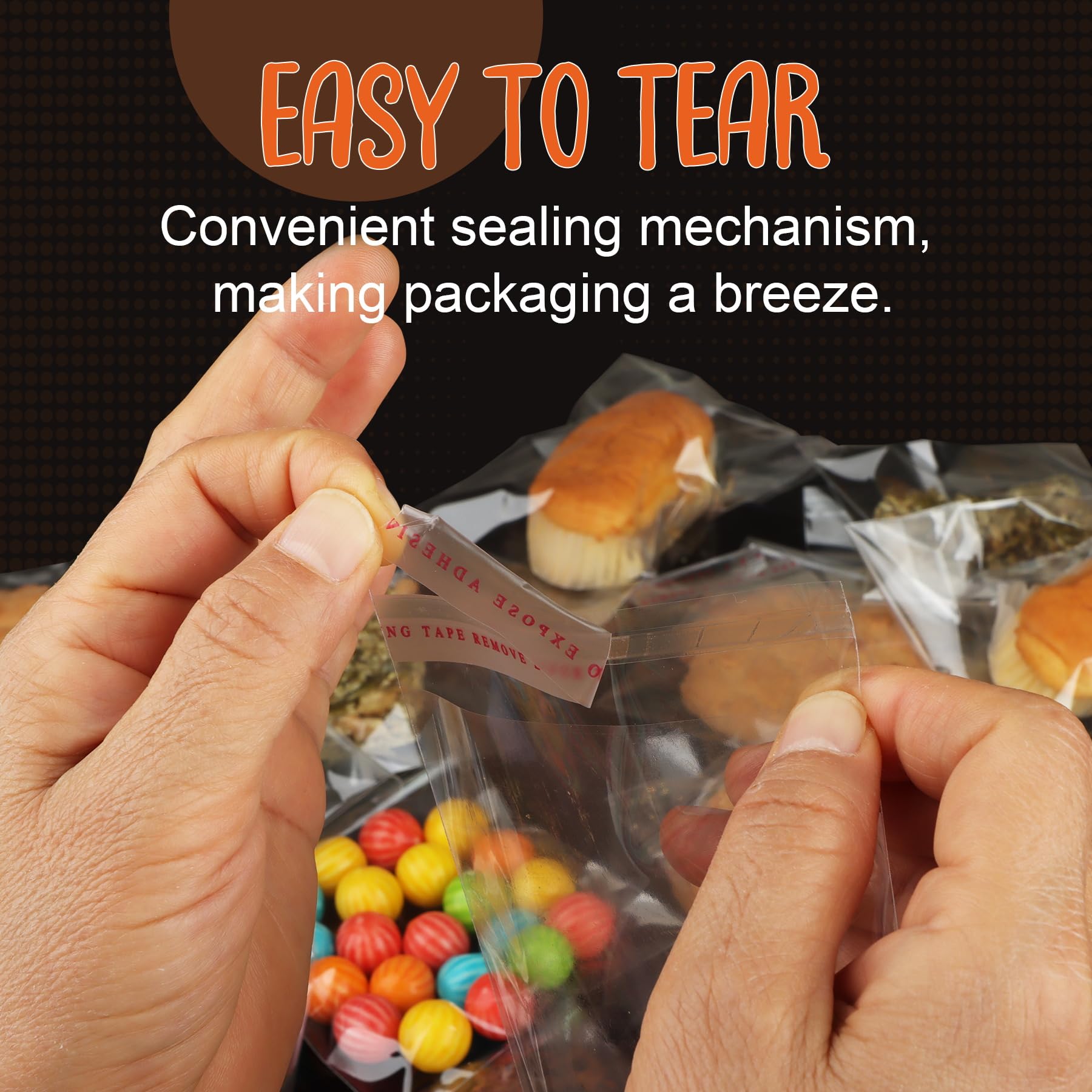 Horbin Self Sealing Cellophane Bags 4x6 Inches, 200 Pcs Clear Cookie Bags, Resealable Treat Bags for Fresh Cookies, Candy, Gifts, and Party Favors Bags.