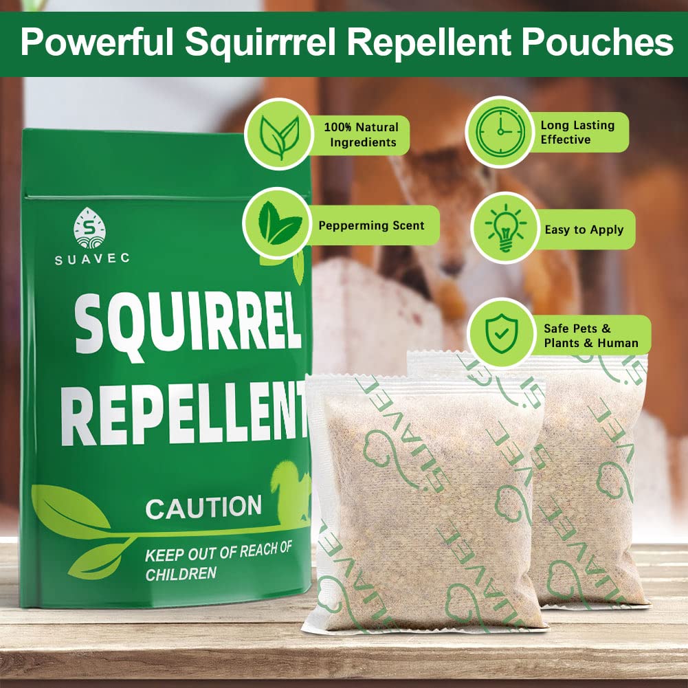 SUAVEC Squirrel Repellent, Chipmunk Repellents, Squirrel Deterrent for Garden, Keep Squirrel Away for Attic, Indoor Mint Squirrel Repellents for Plant, Repellent Squirrel for Bird Feeders-8 Pouches